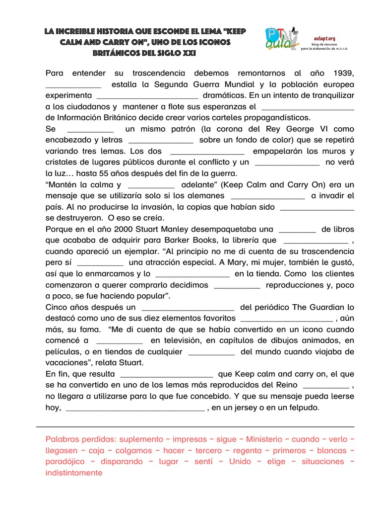 Palabras Perdidas Historia Keep Calm | PDF | Viajes y turismo | Historia