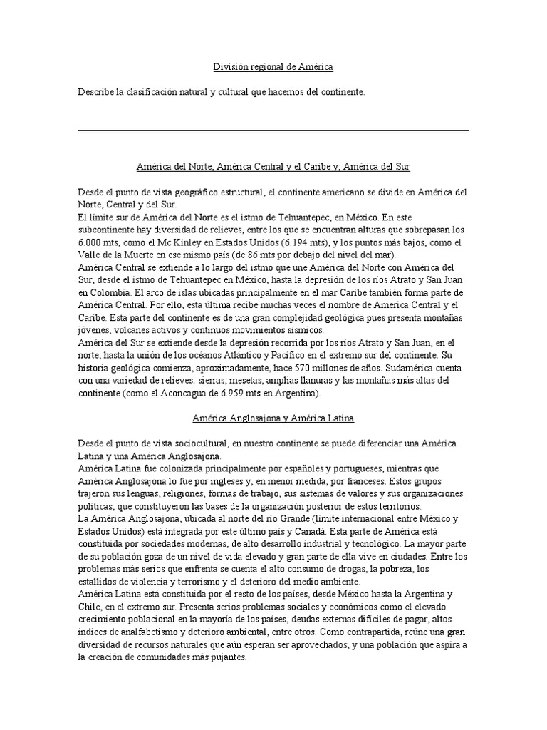 La división regional de América | PDF | Américas | Centroamérica