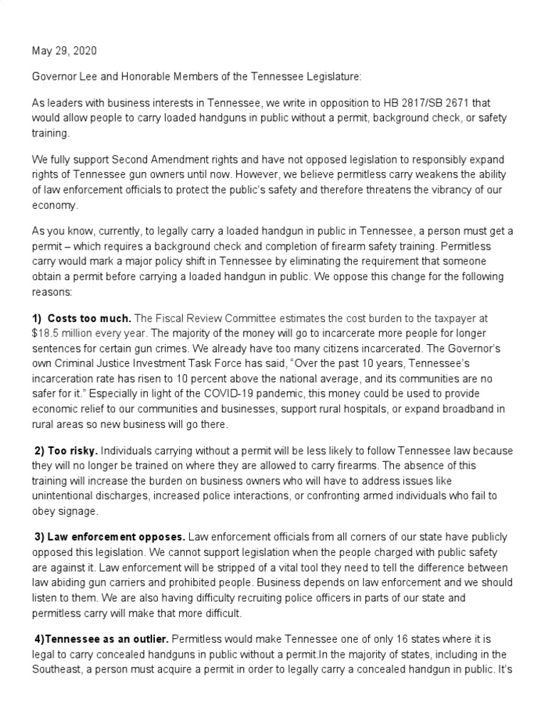 Business Leaders Letter | PDF | Concealed Carry In The United States ...