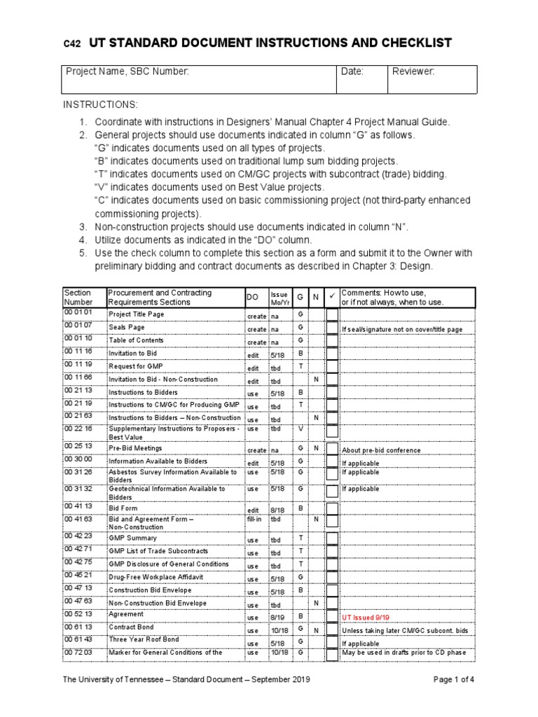 Ut Standard Document Instructions and Checklist | PDF | Business
