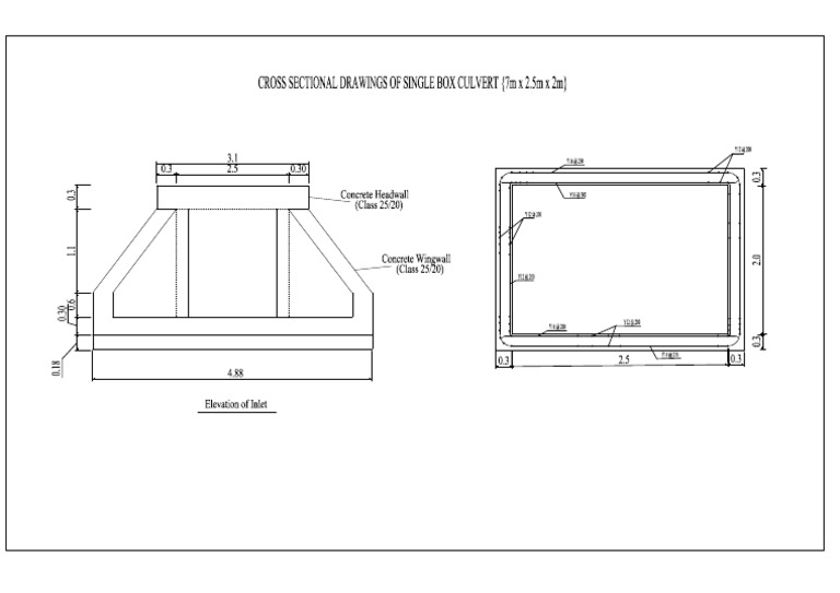 Cross Sectional Drawings of Single Box Culvert (7M X 2.5M X 2M) | PDF