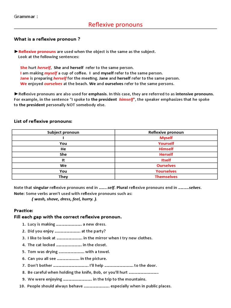Understanding Reflexive Pronouns | PDF