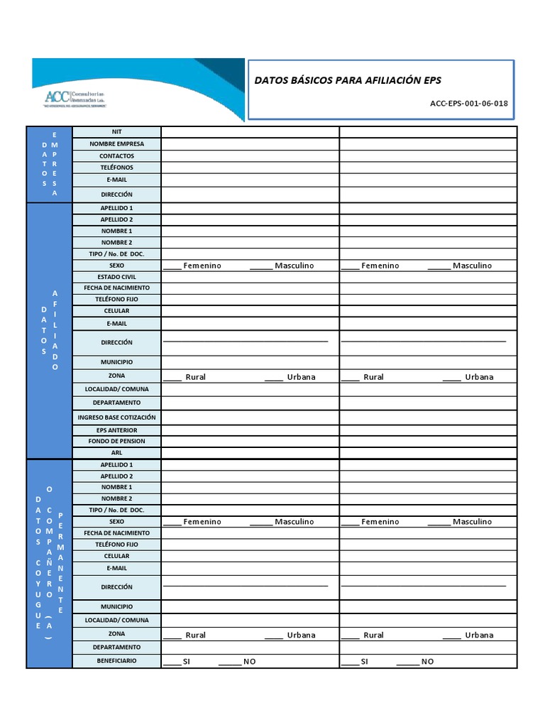 Formato Datos Basicos Afil Eps | PDF