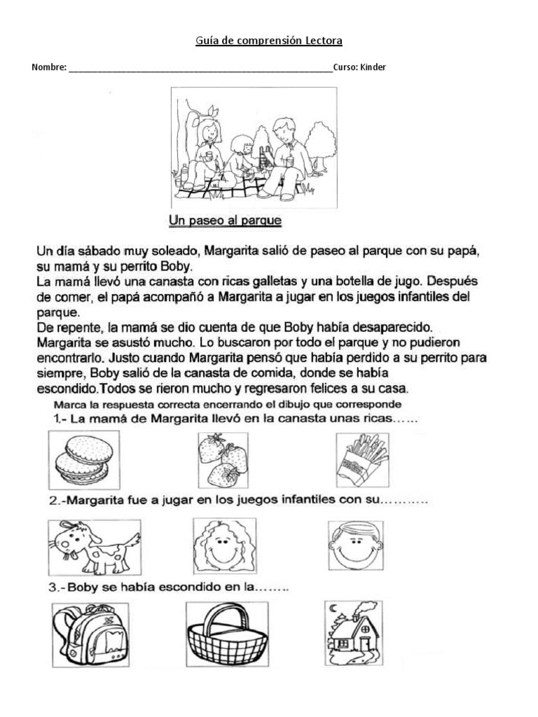Guía de Comprensión Lectora Cuento Un Paseo Al Parque | PDF