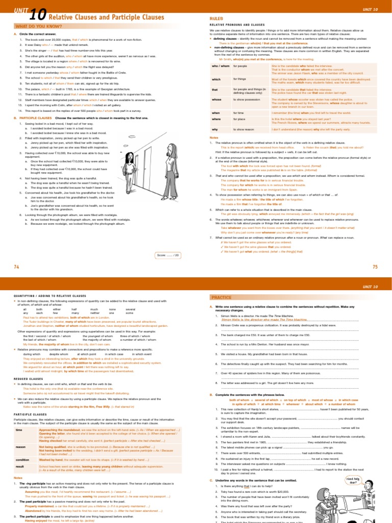 Relative Clauses and Participle Clauses: What Do You Know? Rules | PDF ...
