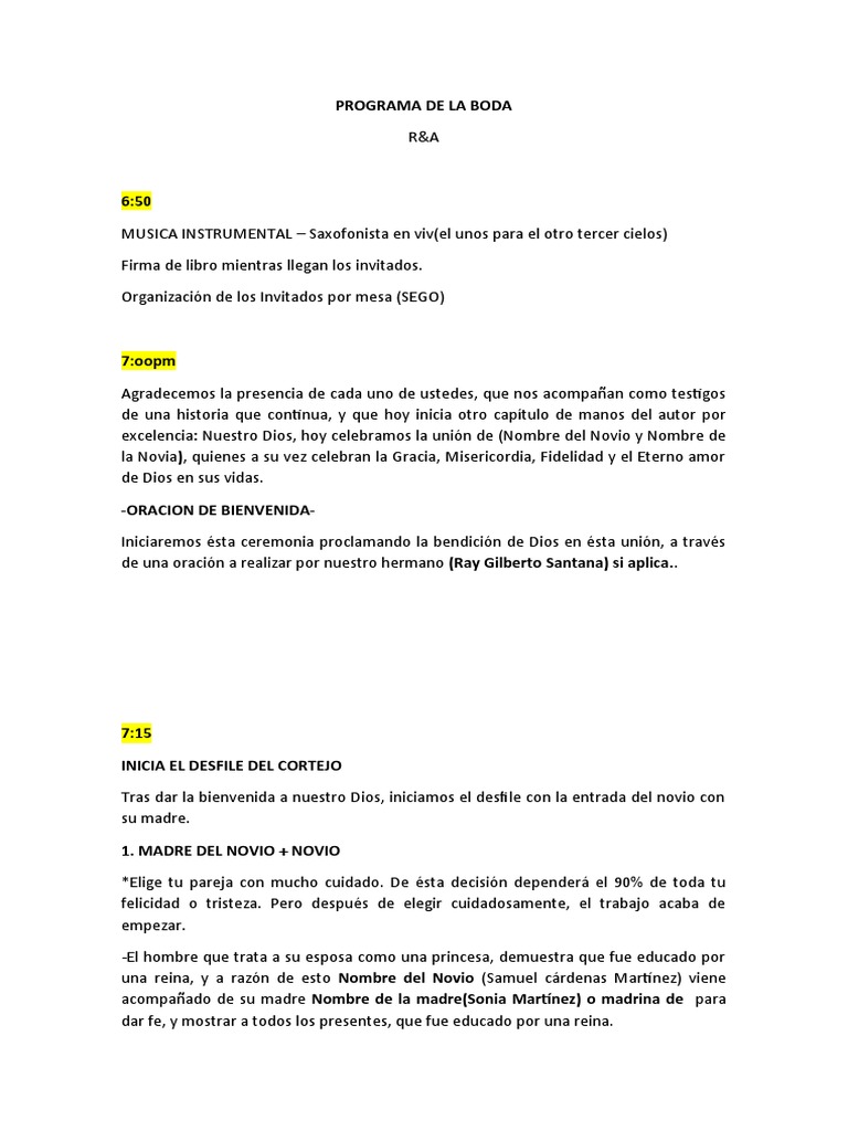 Ejemplo Programa de Boda | PDF | Padrino | Boda