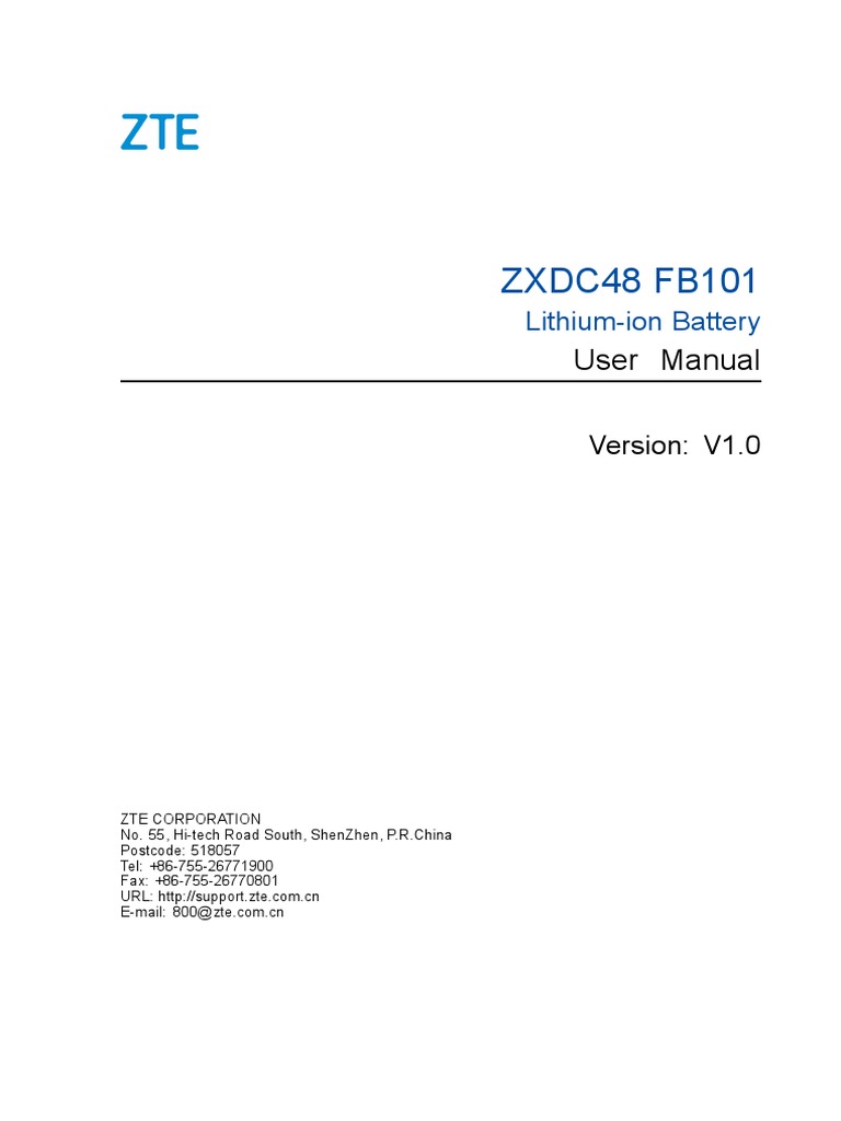 ZXDC48 FB101 Lithium-Ion Battery User Manual V1.0 | PDF ...