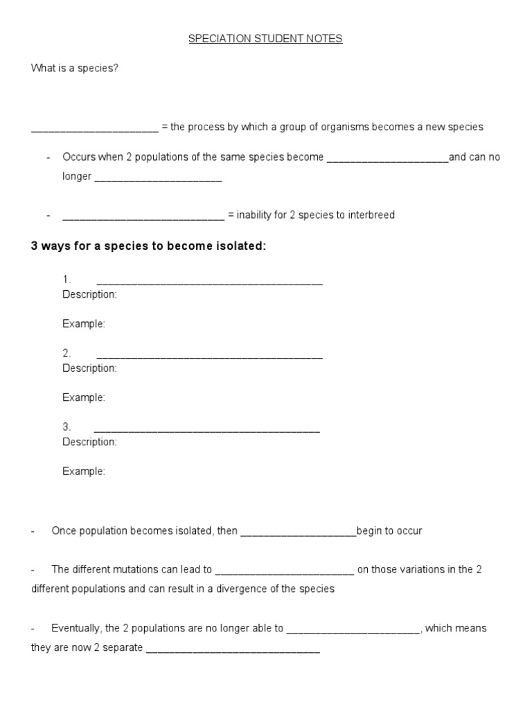 Speciation Class Notes | PDF | Evolution | Species
