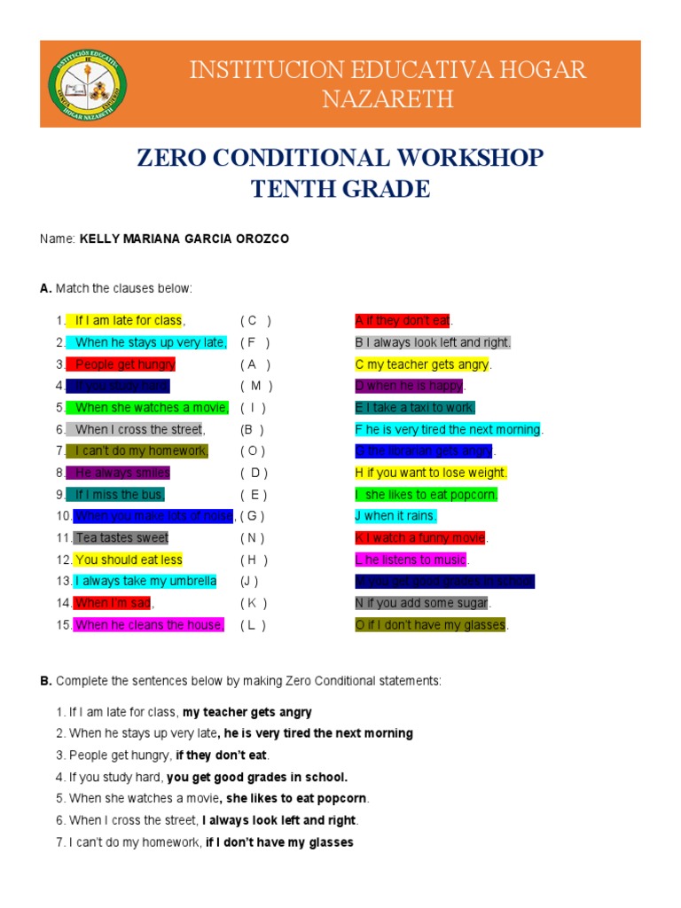 Zero Conditional Worksheet | PDF