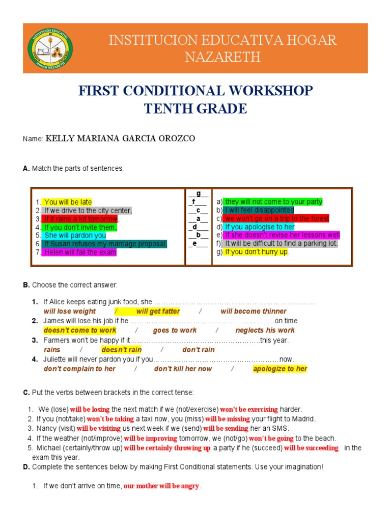 FIRST CONDITIONAL WORKSHEET Resuelto | PDF