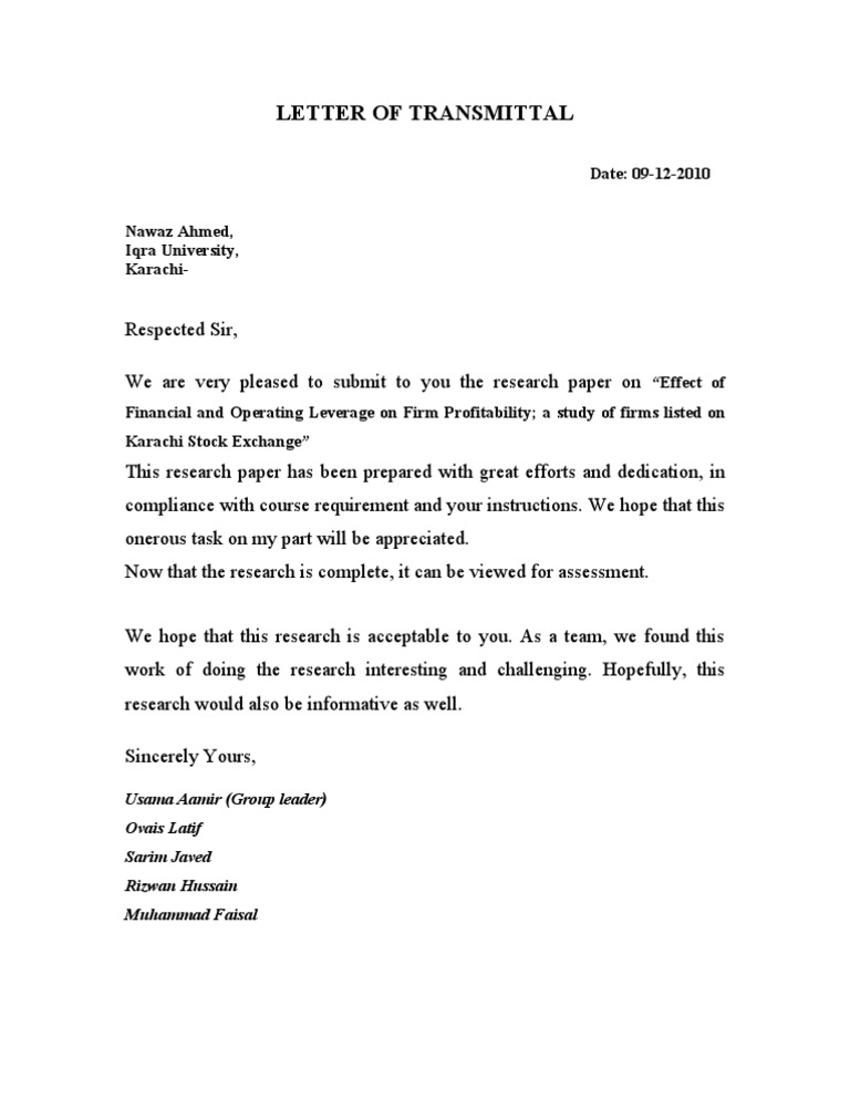 Letter of Transmittal | PDF