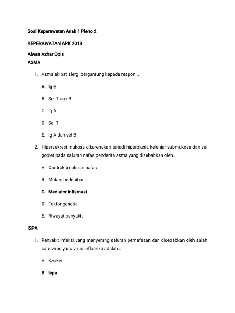 Soal Keperawatan Anak 1 Pleno 2 Apk | PDF