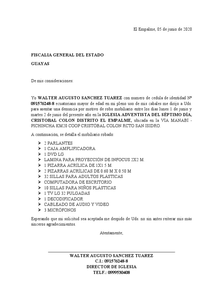 Oficio de Denuncia de Robo | PDF