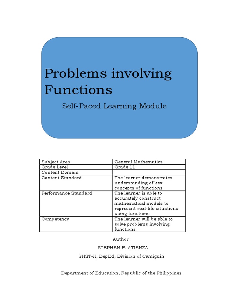 Problems Involving Functions: Self-Paced Learning Module | PDF | Cognition | Teaching Mathematics
