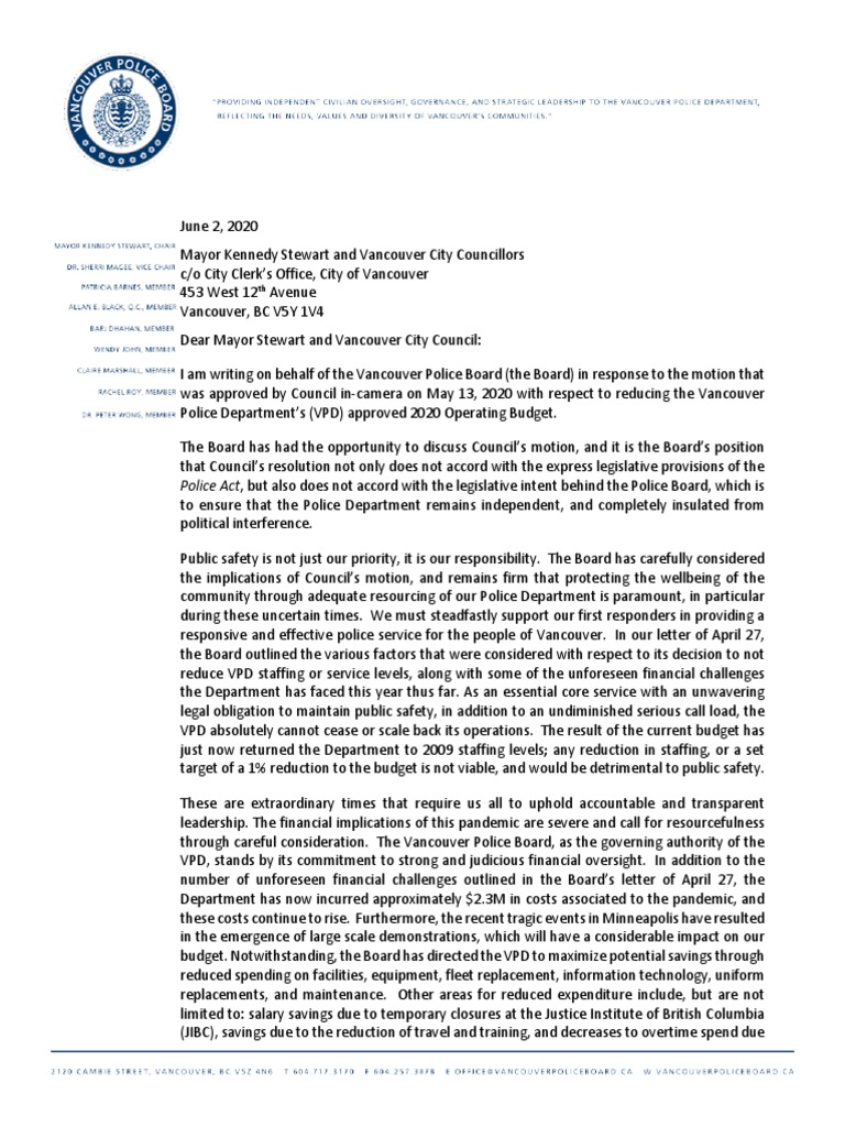 Letter | PDF | Police | Budget