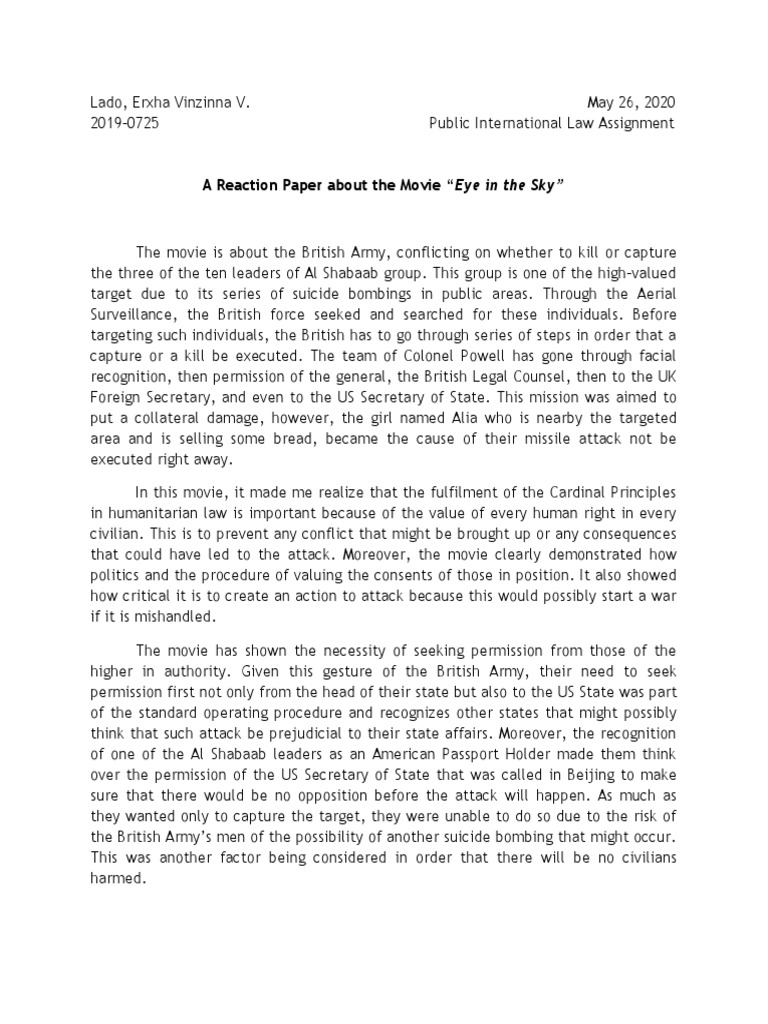 Eye in The Sky Reaction Paper | PDF | National Security | Government