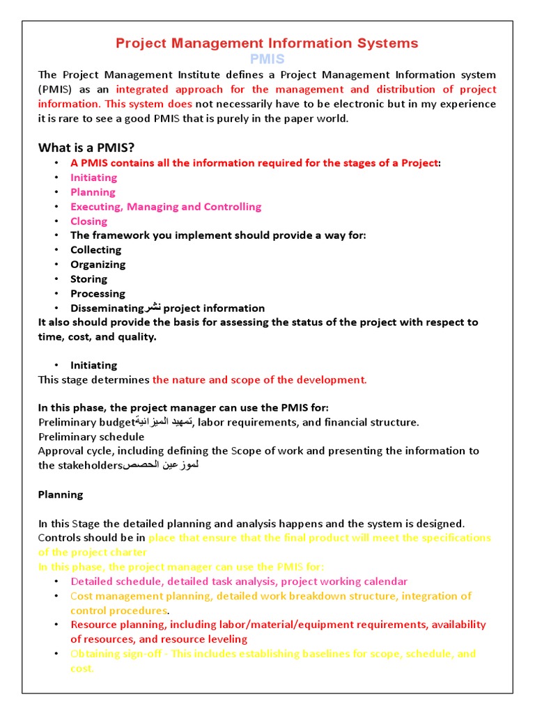 Project Management Information Systems | PDF | Project Management ...