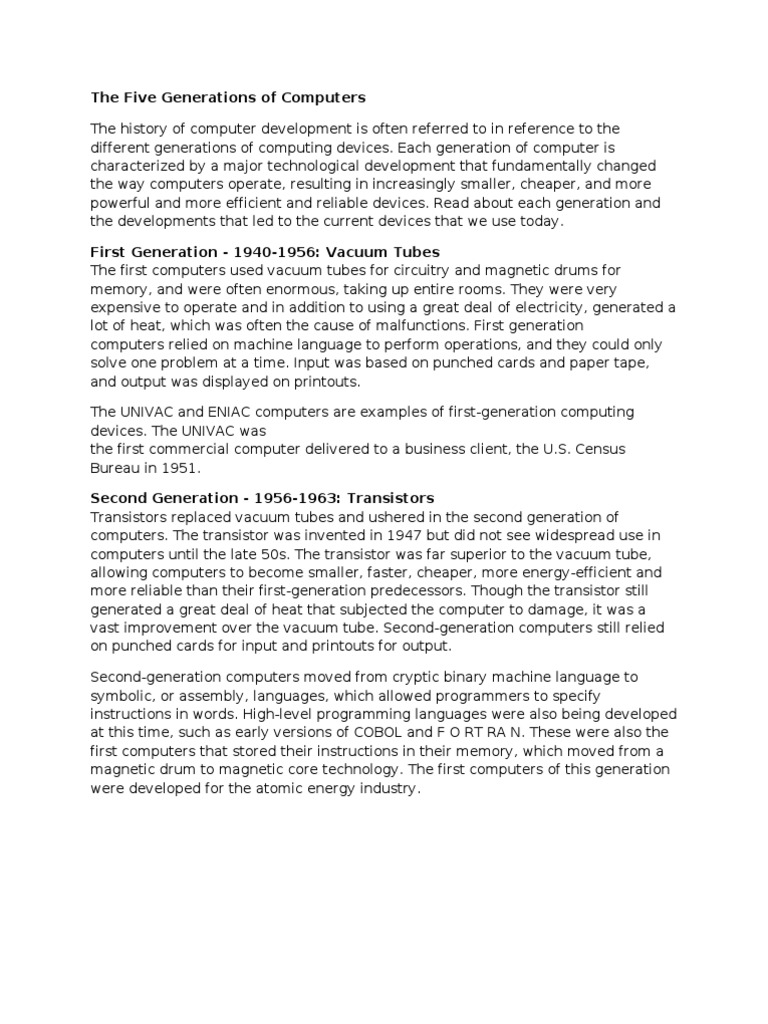 The Five Generations of Computers | PDF | Integrated Circuit | Microprocessor