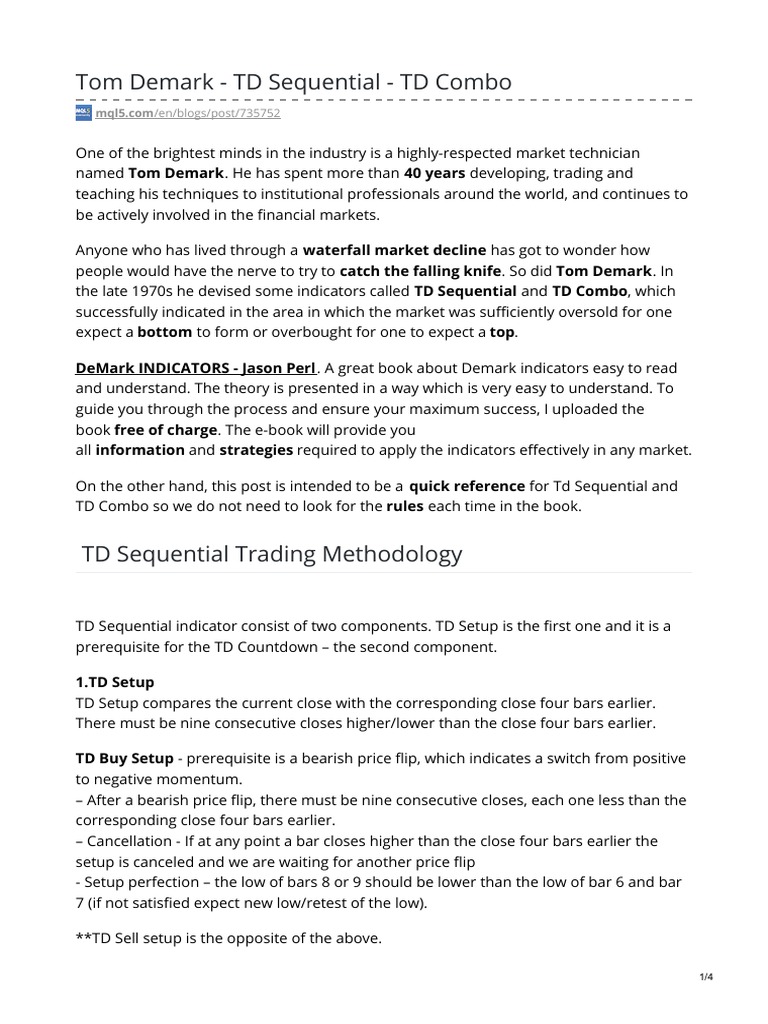 Tom Demark - TD Sequential - TD Combo PDF | PDF | Market Trend | Financial Markets