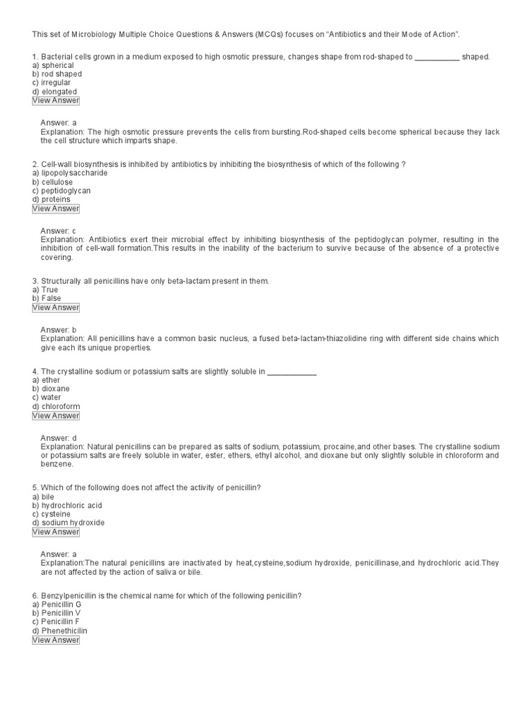 This Set of Microbiology Multiple Choice Questions | PDF | Penicillin ...