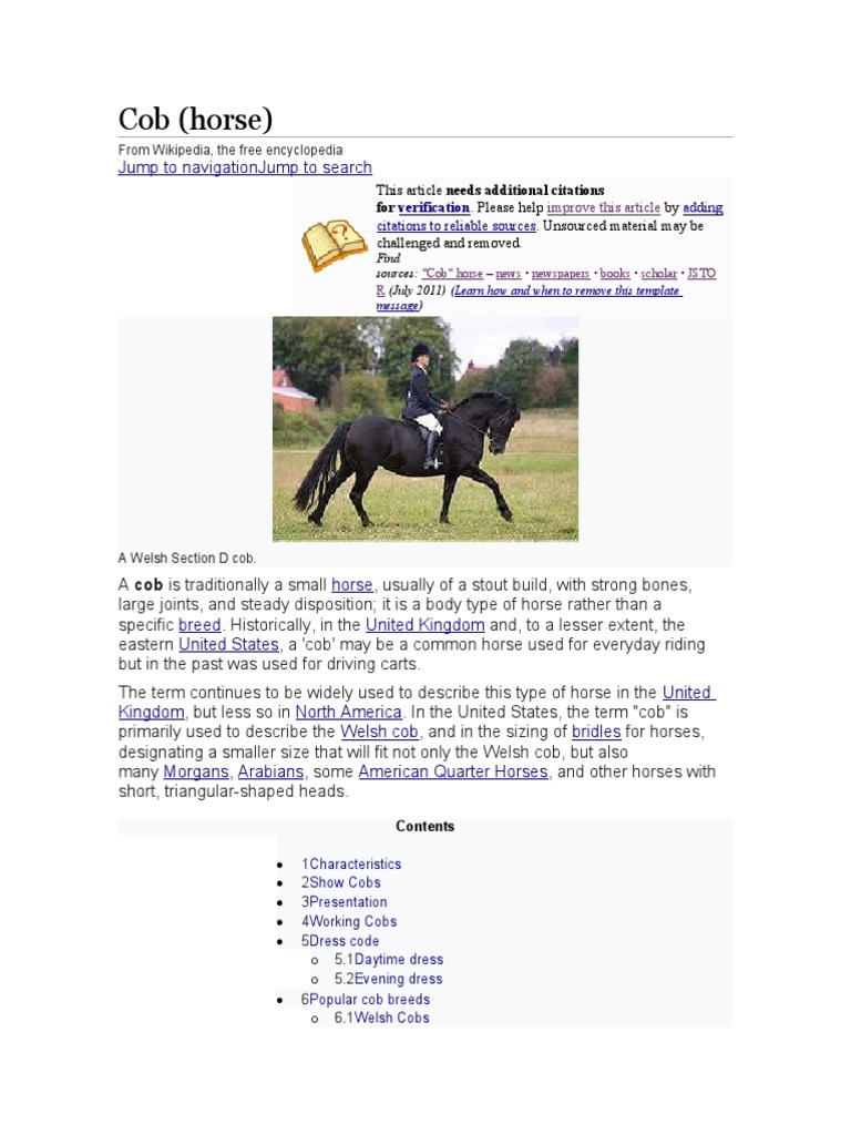Cob (Horse) : Jump To Navigation Jump To Search | PDF | Horses | Equus