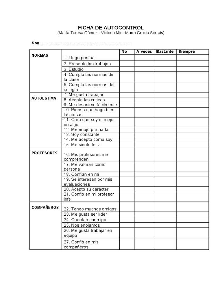 Ficha de Autocontrol | PDF