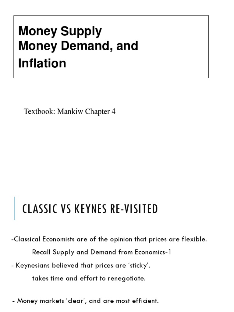 Money Supply Money Demand, and Inflation: Textbook: Mankiw Chapter 4 ...