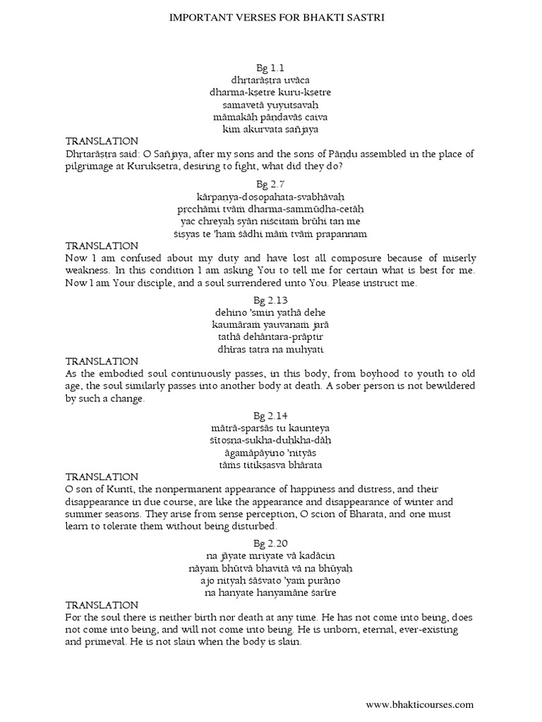 Key Verses for Bhakti Sastri Exam | PDF | Bhakti | Brahman