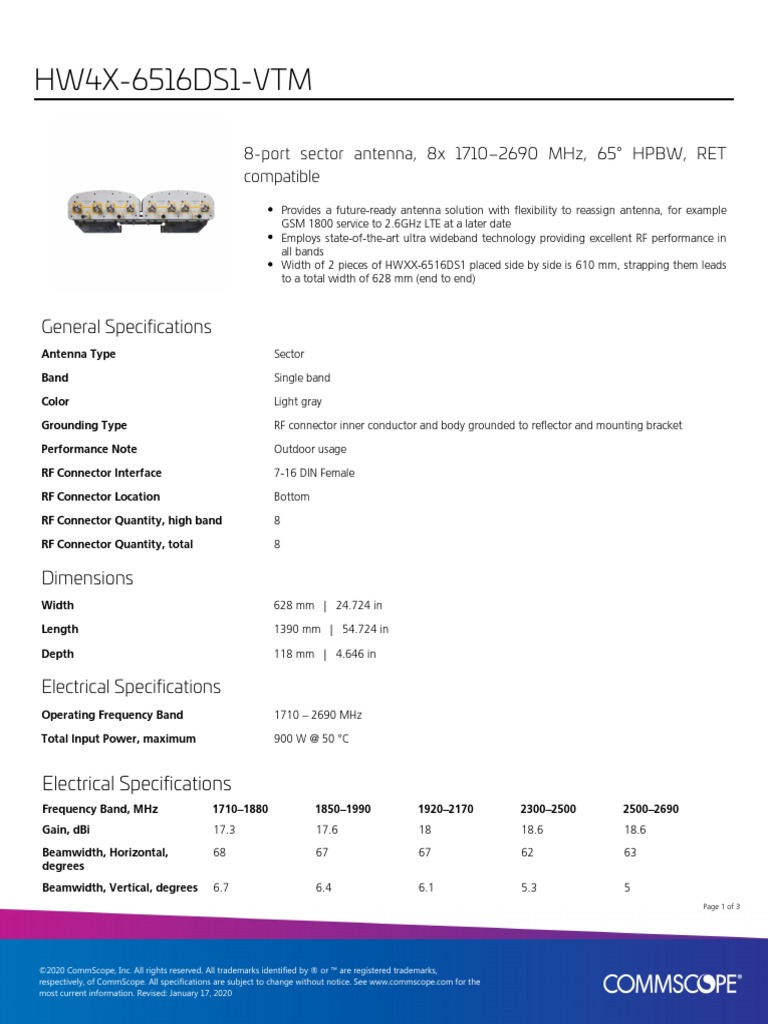 General Specifications: 4-Port Sector Antenna, 4X 694-960, 55% OFF