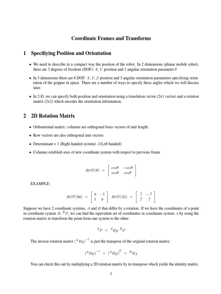 Coordinate Frames and Transforms | PDF | Coordinate System | 2 D ...