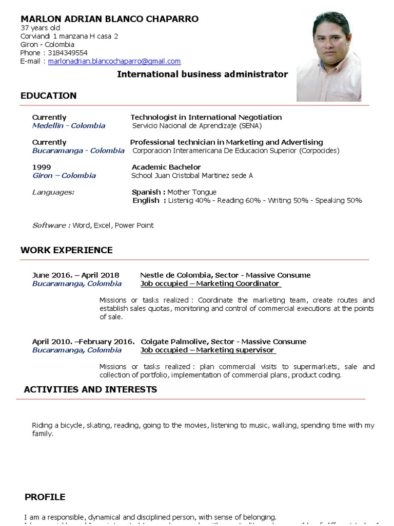 Evidencia 12 Curriculum Marlon Blanco | PDF