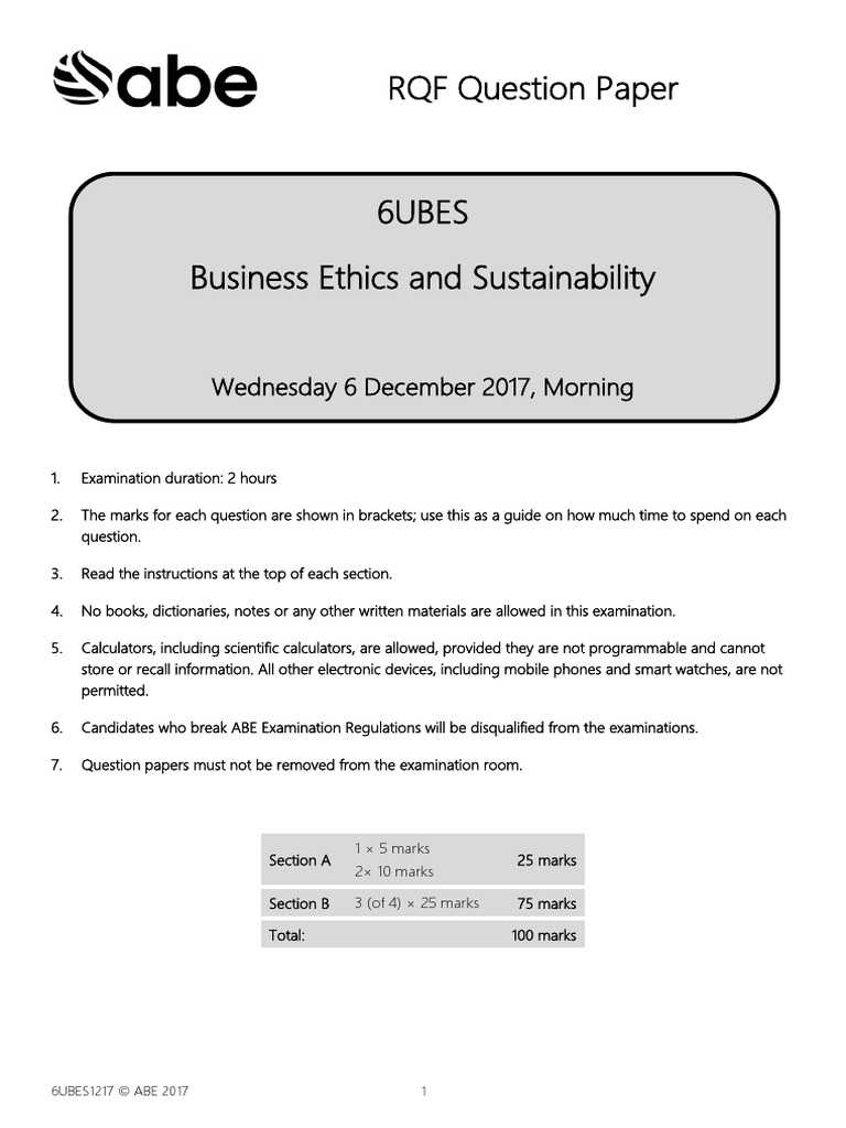 ABE Level 6 Business Ethics and Sustainability December 2017 | PDF ...