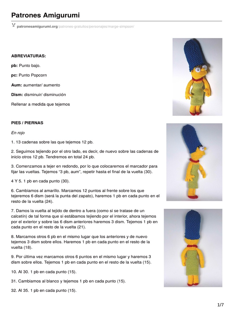 Patrón Amigurumi Marge Simpson 40pb | PDF | Deportes | Violencia