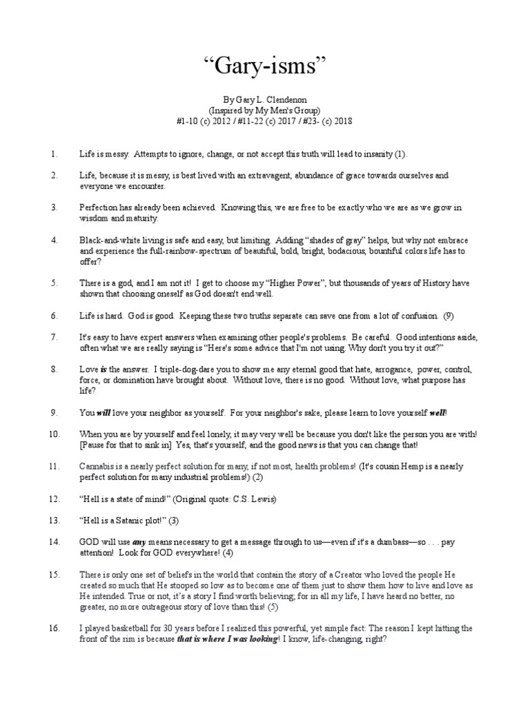 Gary Isms! | PDF | God | Religion And Belief