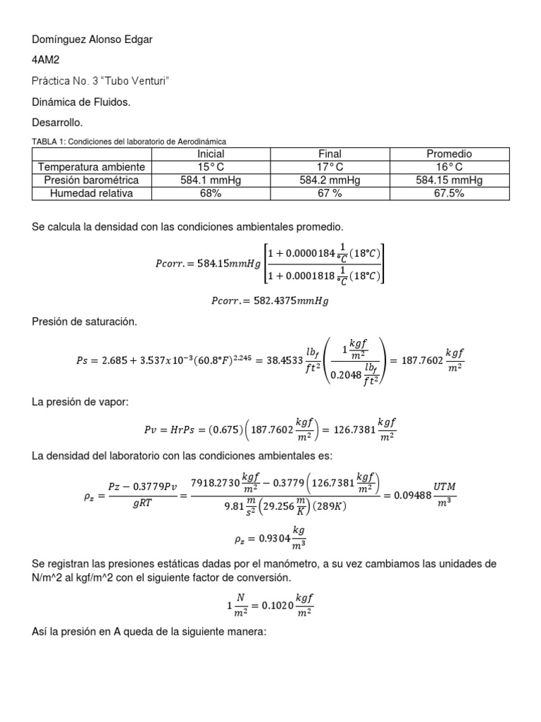 Practica 3 Tuvo Venturi IPN | PDF | Presión | Agua
