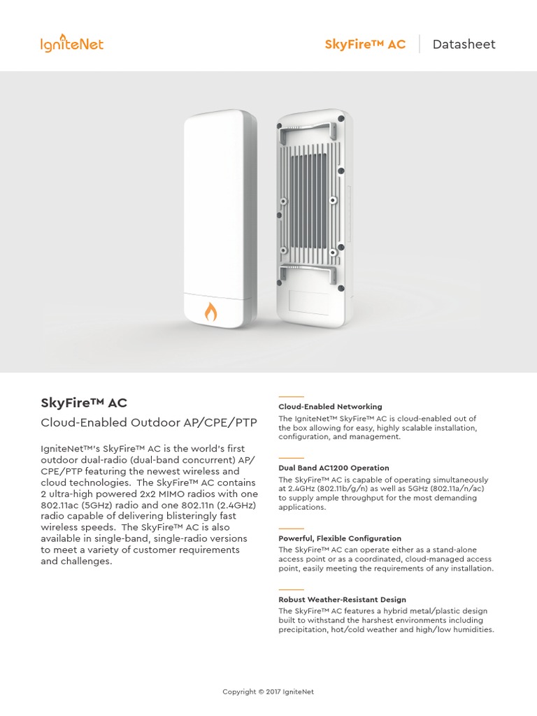 Skyfire AC Datasheet | PDF | Ieee 802.11 | Wi Fi
