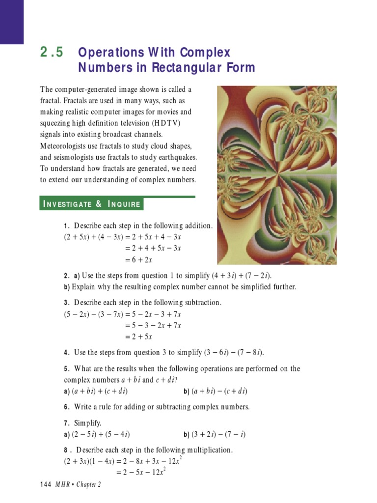 Operations With Complex Numbers in Rectangular Form: Biandc Di? Bi) Di ...