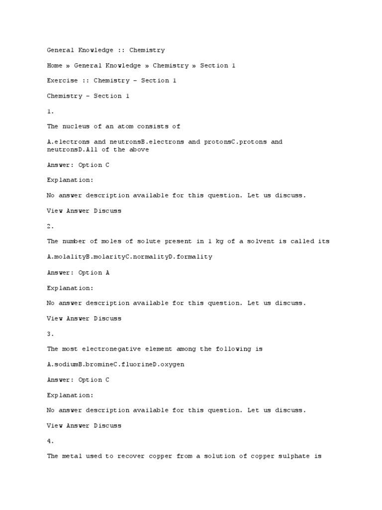 General Knowledge Chemistry | PDF | Proton | Atoms