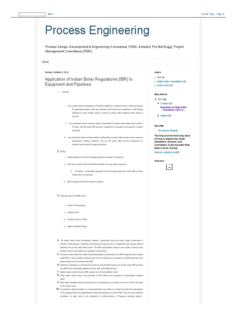 Process Engineering - Application of Indian Boiler Regulations (IBR) To ...