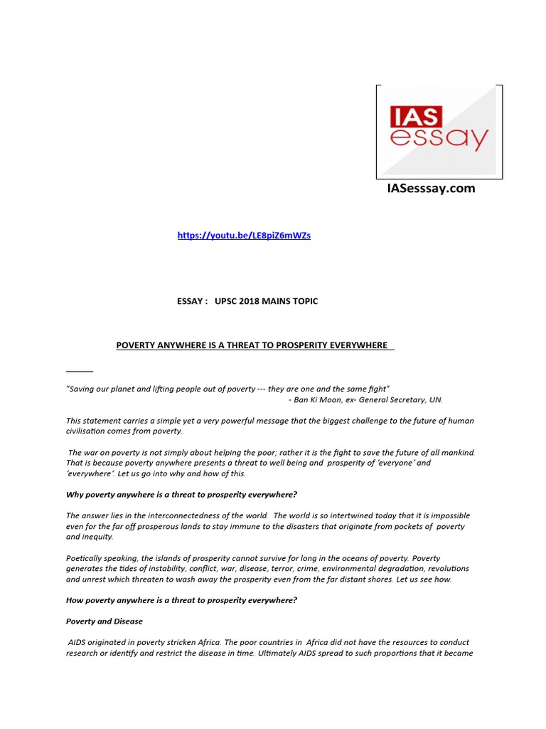 Essay - Poverty Anywhere Is Threat To Prosperity Everywhere. | PDF ...