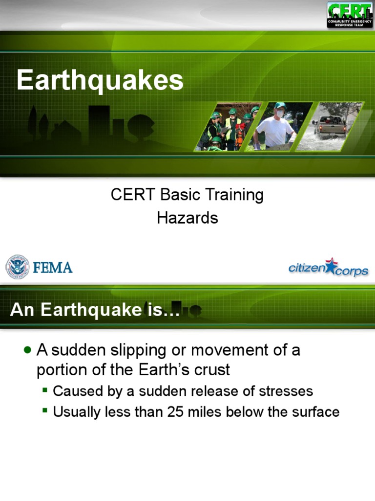 Earthquakes: CERT Basic Training Hazards | PDF | Earthquakes | Hazards