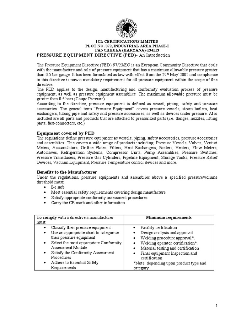 Pressure Equipment Directive (Ped) - An Introduction | Download Free ...