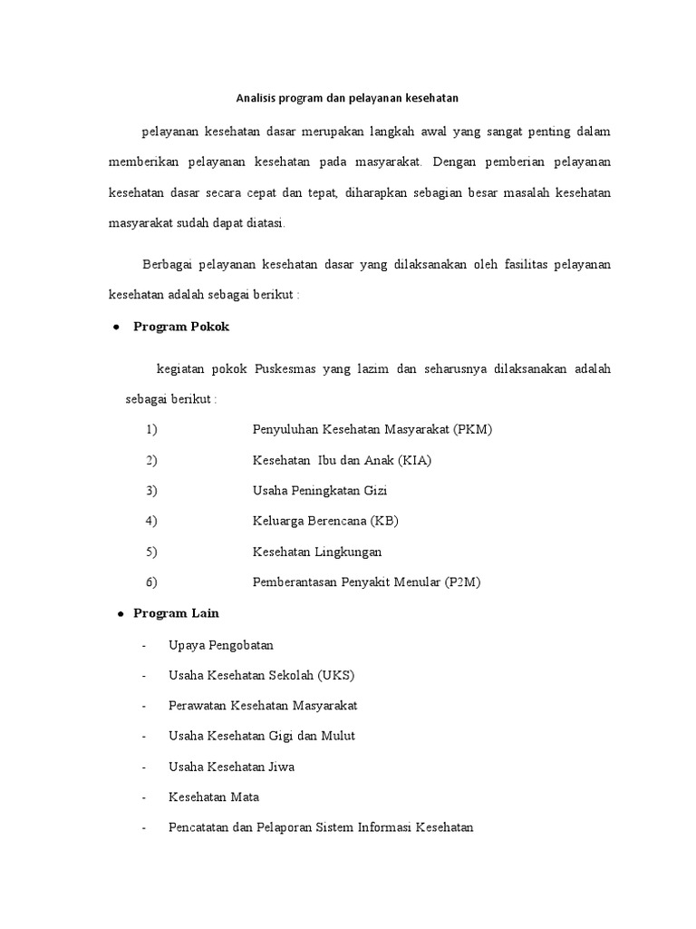 Analisis Program Dan Pelayanan Kesehatan | PDF