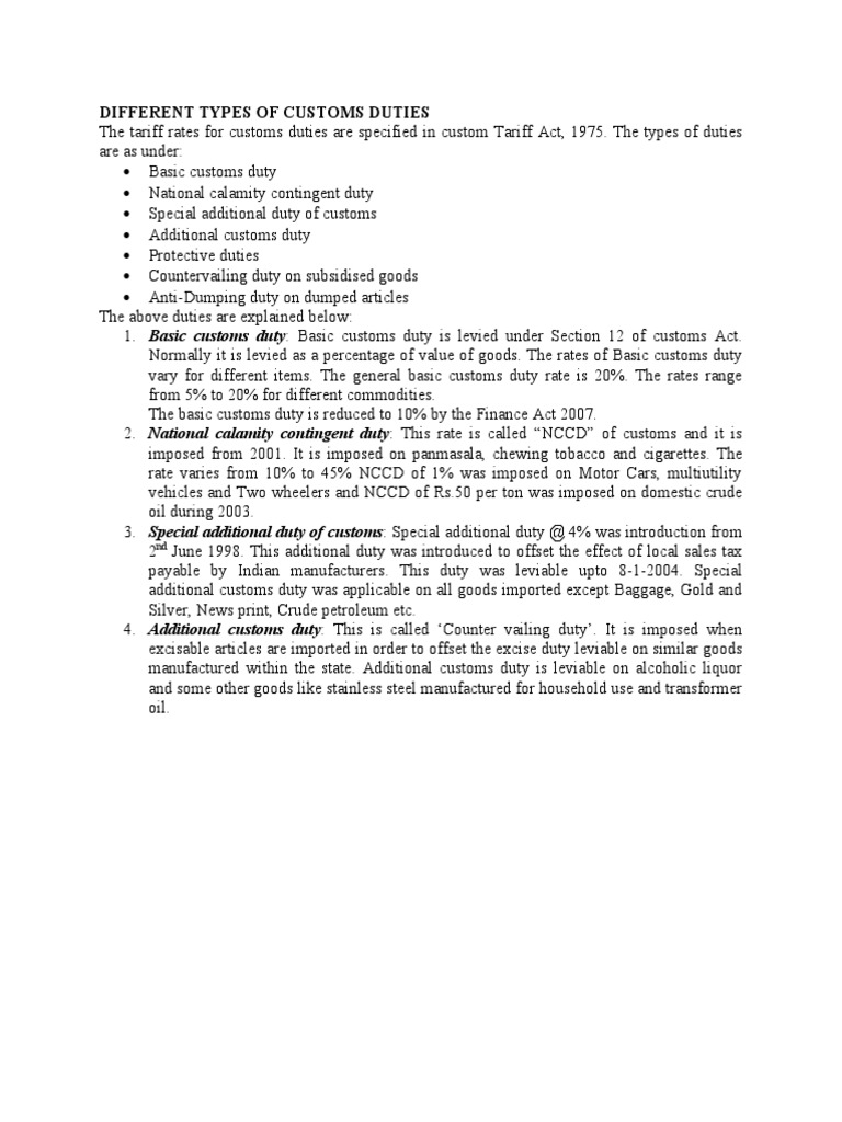 Types of Customs Duties Explained | PDF