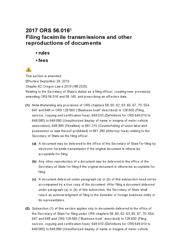 ORS 56.016 - Filing Facsimile Transmissions and Other Reproductions of Documents - 2017 Oregon ...
