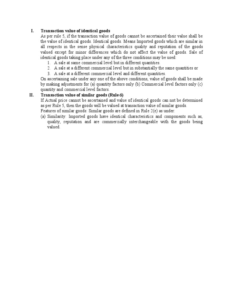 Valuation Rules for Identical and Similar Goods | PDF | Law