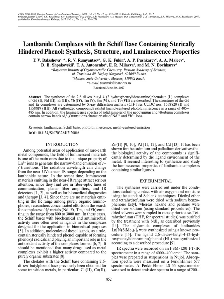 Balashova TV - Lanthanide Complexes With The Schiff Base Containing Sterically Hindered Phenol ...