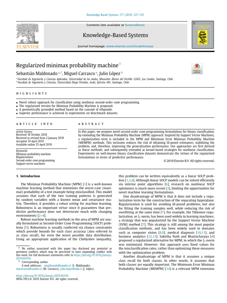 Regularized Minimax Probability Machine - 2019 - Knowledge Based Systems | PDF | Machine ...