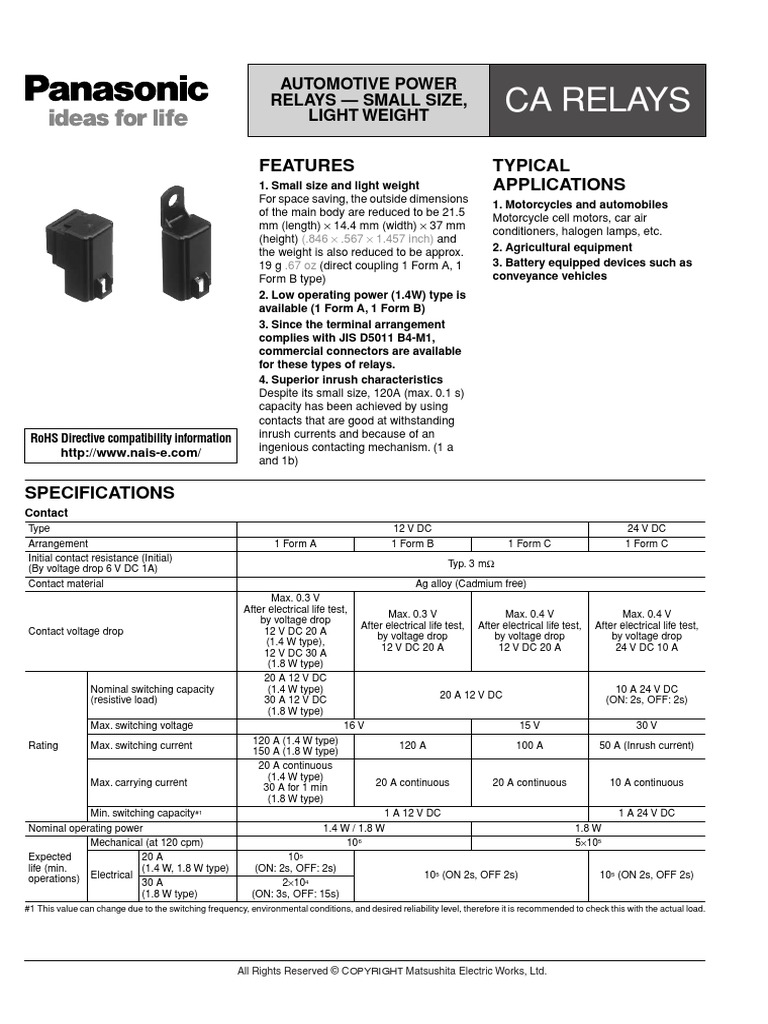 Ca Relays: Features Typical Applications | PDF | Relay | Electrical ...