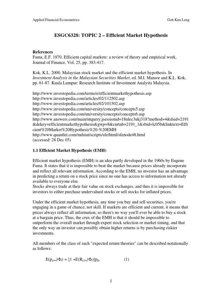 Efficient Market Hypothesis (EMH) Explained | PDF | Efficient Market ... Efficient Market Hypothesis (EMH) Explained | PDF | Efficient Market ...